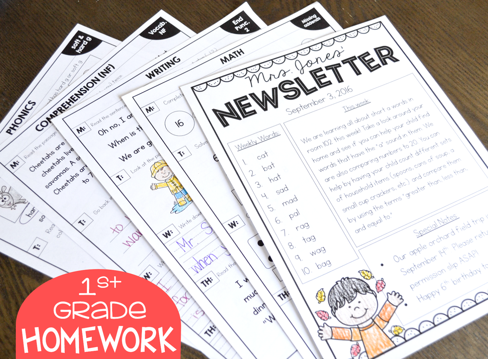 Blog Hoppin': First Grade Homework for the Year!