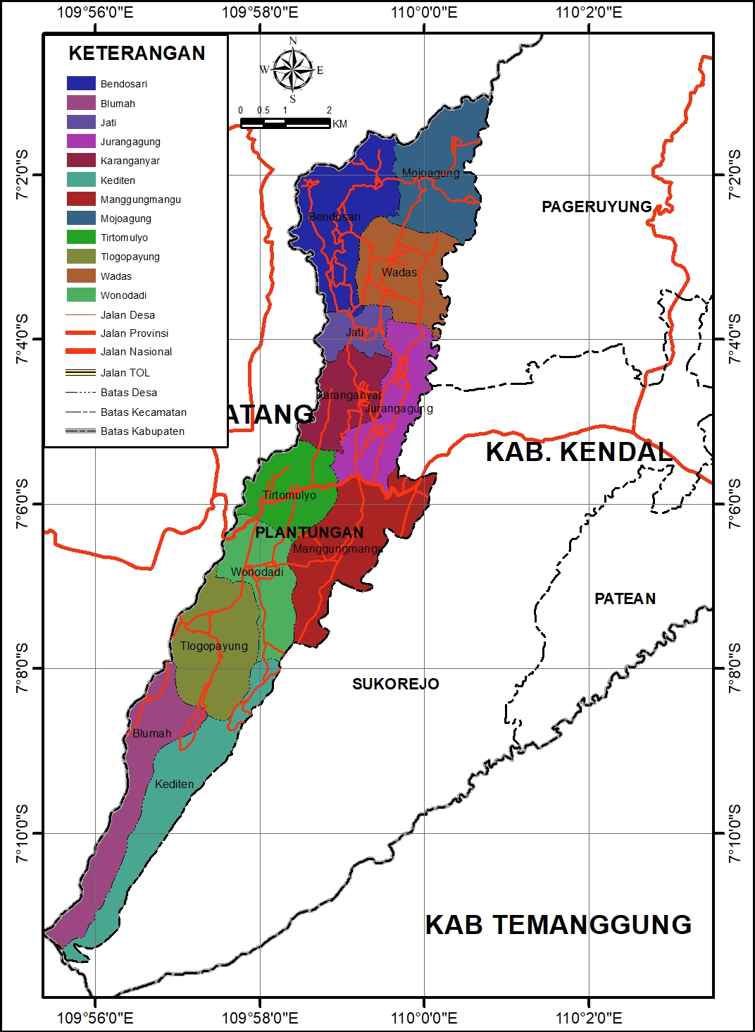 Peta Administrasi Kecamatan Plantungan, Kabupaten Kendal ~ NeededThing