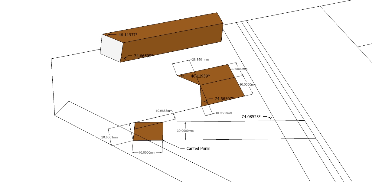 Roof Framing Geometry: Hipped roof with canted center purlins