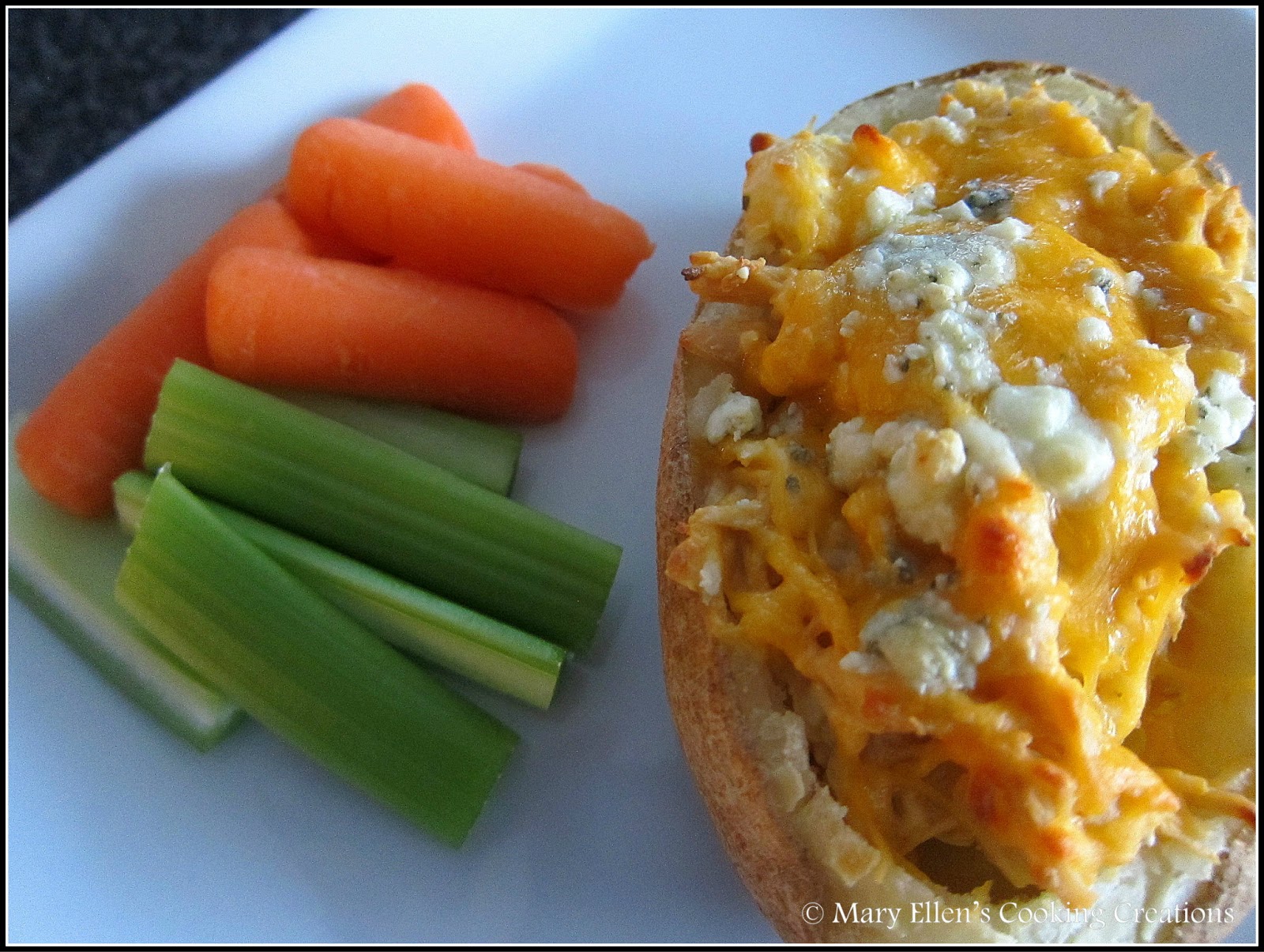Mary Ellen's Cooking Creations: Cheesy Buffalo Chicken Stuffed Potatoes