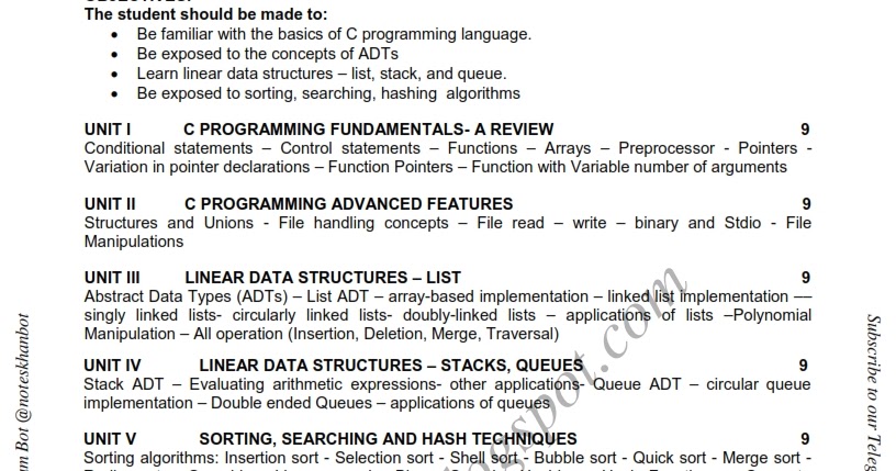 CS6202 PROGRAMMING AND DATA STRUCTURES I Syllabus Semester II IT BTECH ...