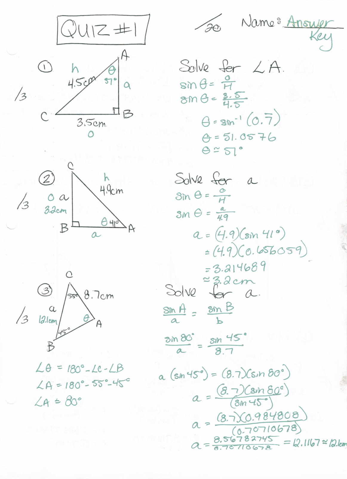 Miss Jeffrey's MCR3U: Quiz Answers