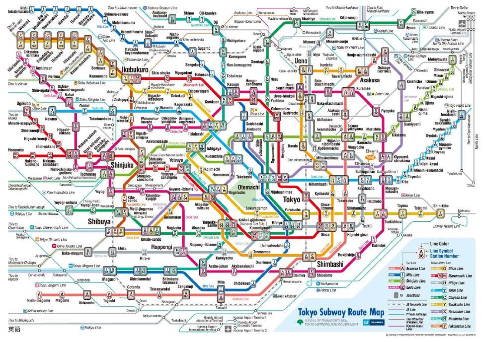 แผนที่รถไฟฟ้าใต้ดินโตเกียว - Tokyo Subway Route Map
