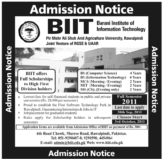 Admission in Pakistan: 18 Sept 2011