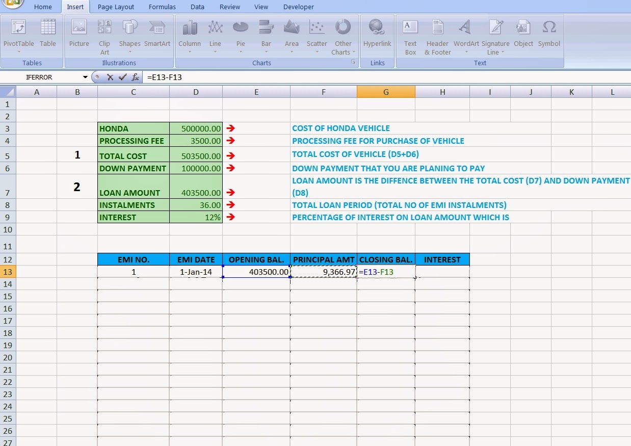 Madhu Krishna Blog HOW TO CREATE EMI CALCULATOR IN EXCEL 2007 Madhu Krishna Blog HOW TO CREATE EMI CALCULATOR IN EXCEL 2007