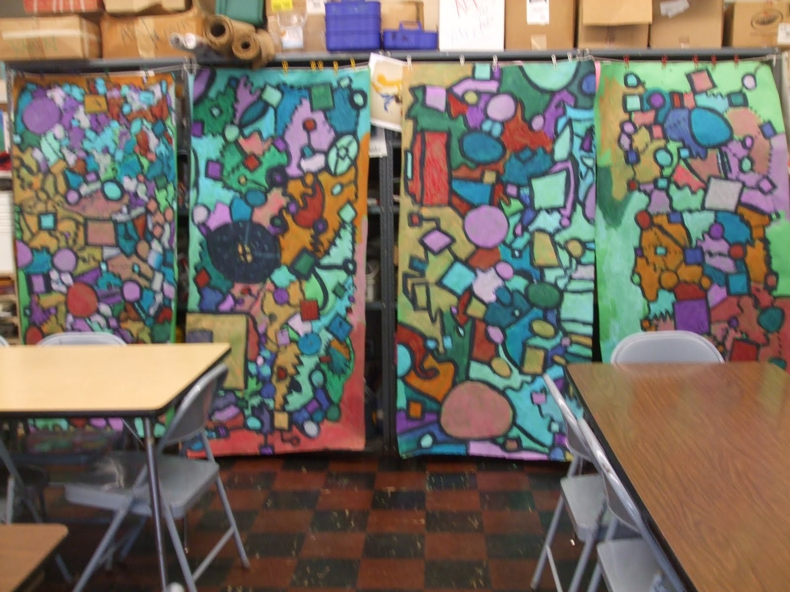 Rainbow Skies & Dragonflies: Collaborative Abstract Murals - 4th Grade