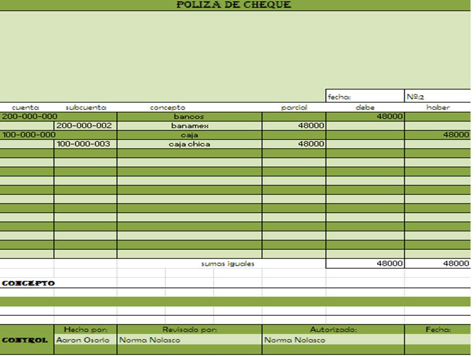 CONTABILIDAD: POLIZAS DE DIARIO, CHEQUE, INGRESO, EGRESO