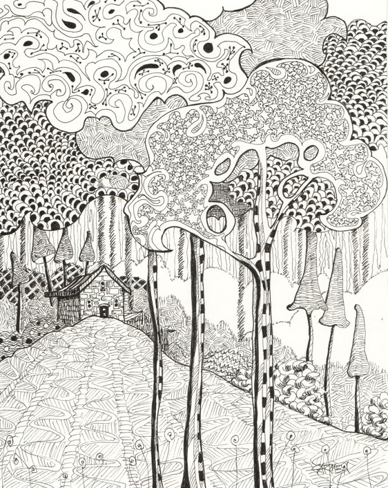 Carmen Beecher: Zentangle® Woodland, 8x10 Pen and Ink