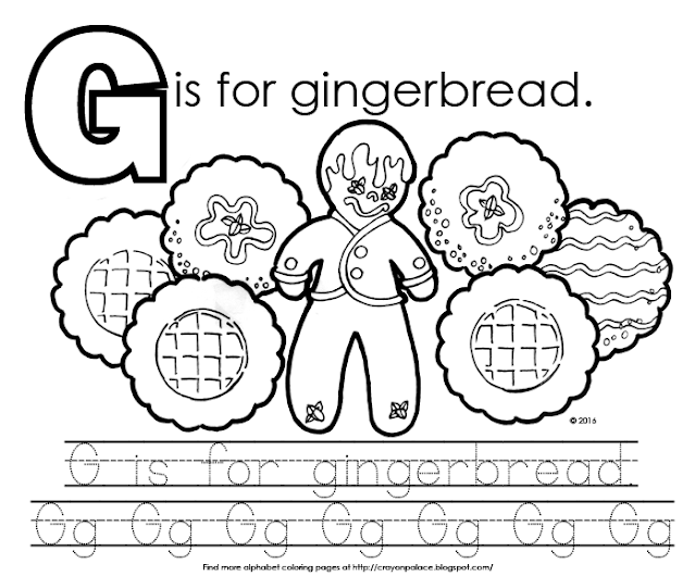 Crayon Palace: "G is for gingerbread" alphabet coloring page