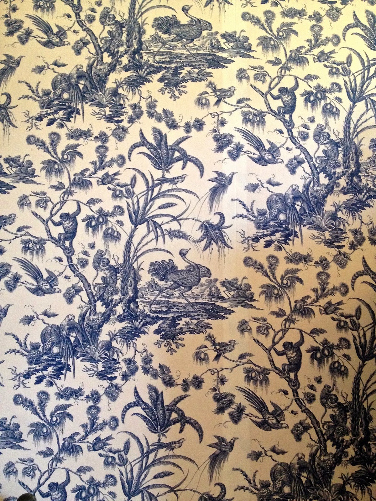 Small Things Bright and Beautiful: Antique Blue Toile Wallpaper