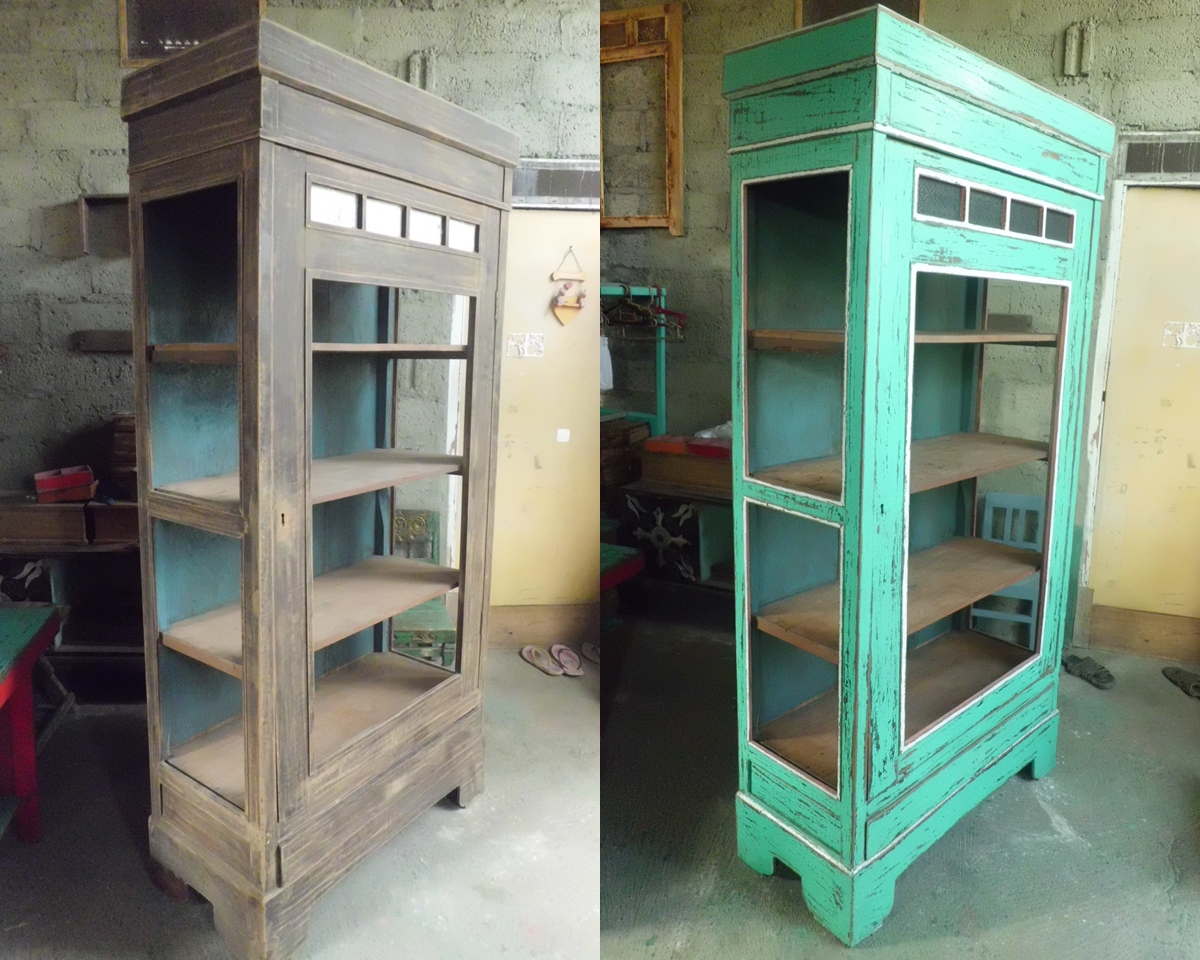 Old painted art on old Java cupboard