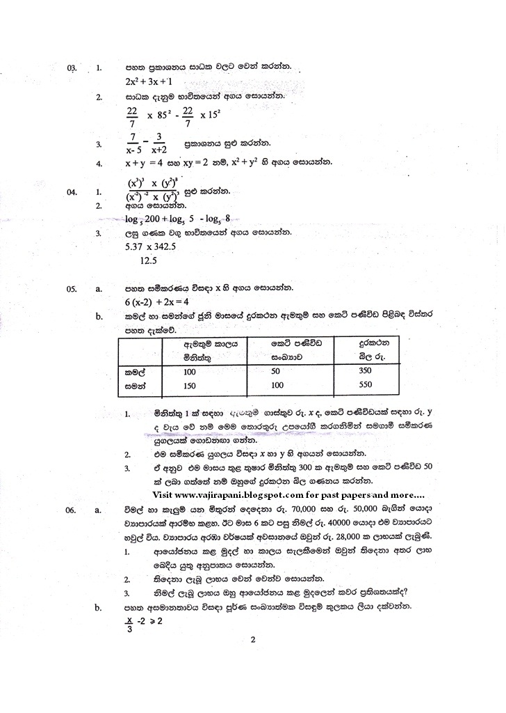 Past papers: Grade 10