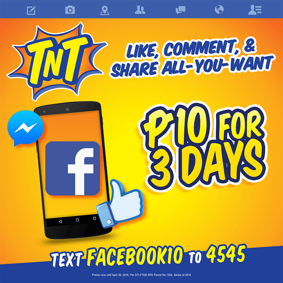 TNT Unli Facebook (FB) Promo for 3 days only 10 Pesos