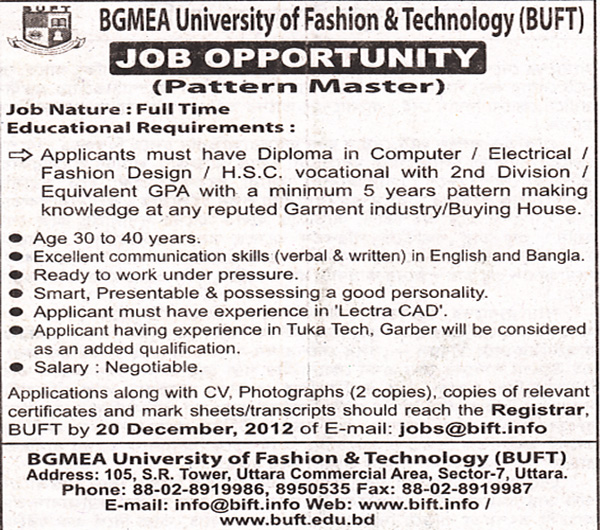 Jobs Barta: BGMEA University of Fashion & Technology (BUFT). Job Post ...