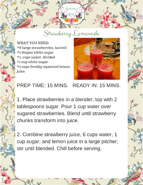 Arianne's Joys: Homemade Strawberry Lemonade With Free Recipe Printable!