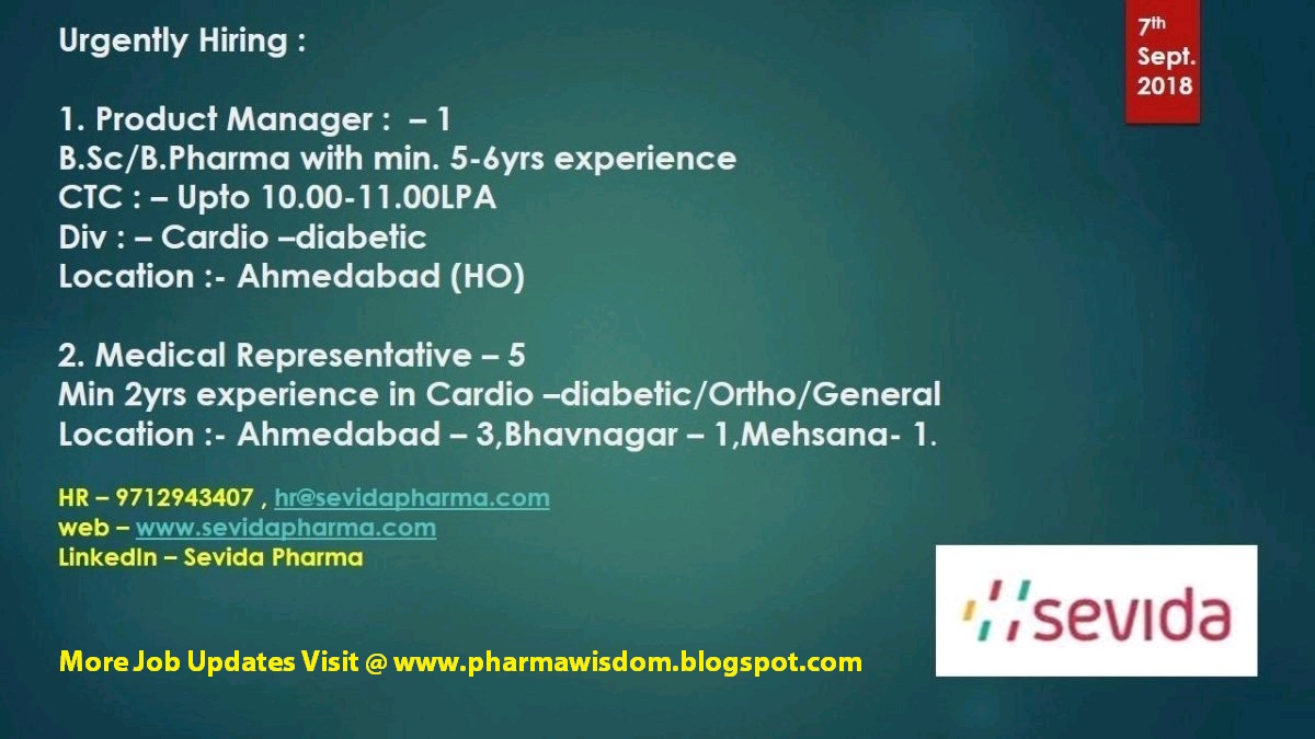 Urgently Hiring Product Manager & Medical Representatives Positions ...