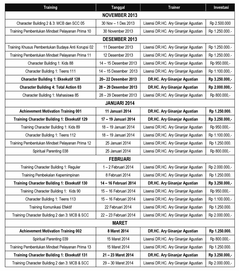 Jadwal Training ESQ - JADWAL & DAFTAR TRAINING ESQ | 0821-1177-8165