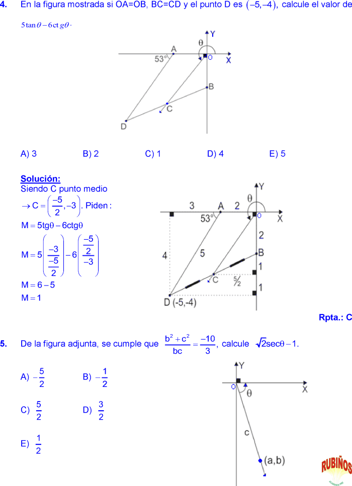 Ángulos en posición normal ejercicios resueltos de Razones trigonométricas