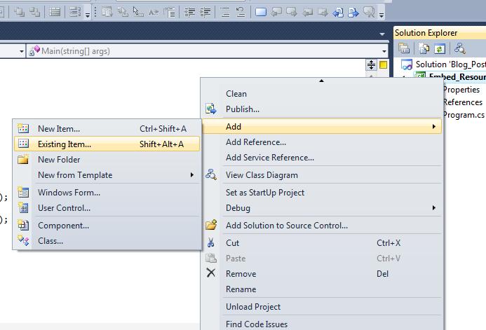 How to embed exe or resource file in c# assembly