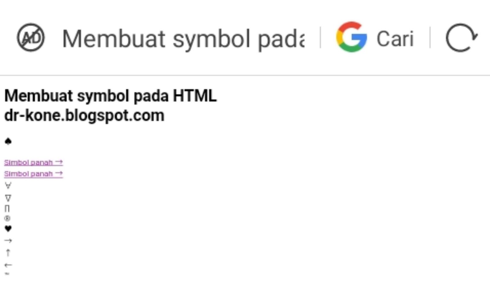Membuat simbol dengan html - Dr. Kone