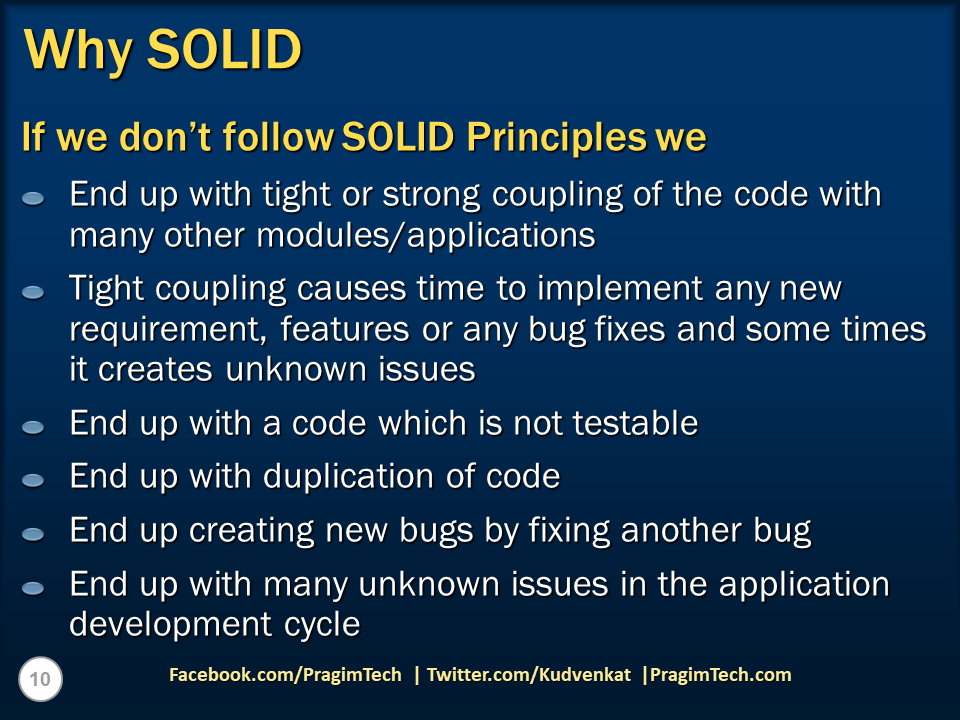 Sql server, .net and c# video tutorial: SOLID Design Principles Introduction - Slides