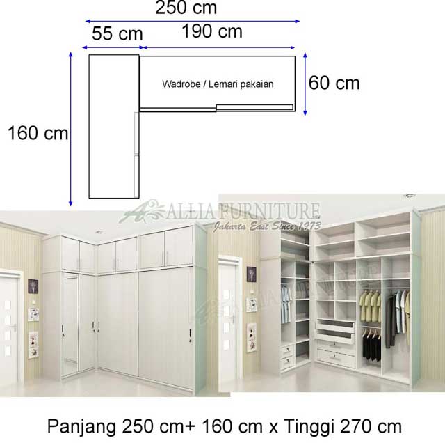 Lemari pakaian sudut minimalis navy - Allia Furniture