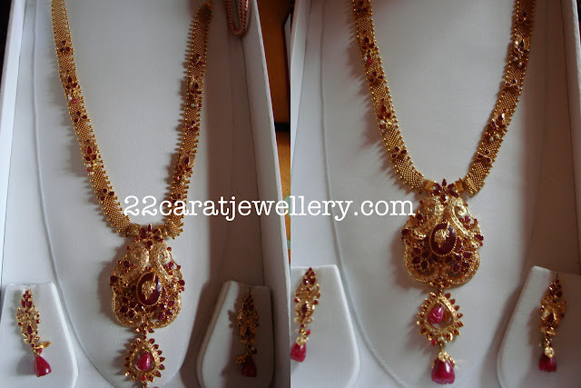 Gold Antique Long Chain(Haram) Studded with Rubys and Czs - Jewellery ...