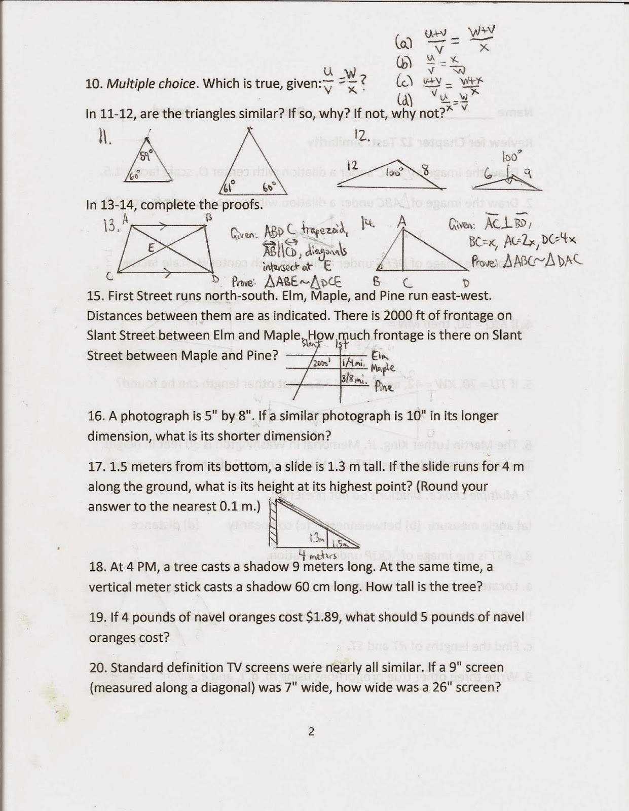 Geometry, Common Core Style: Review for Chapter 11-12 Test (Day 101)