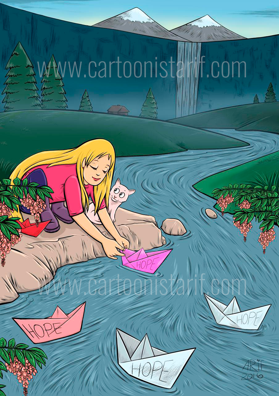 The girl and paper boat - Cartoonist ARiF