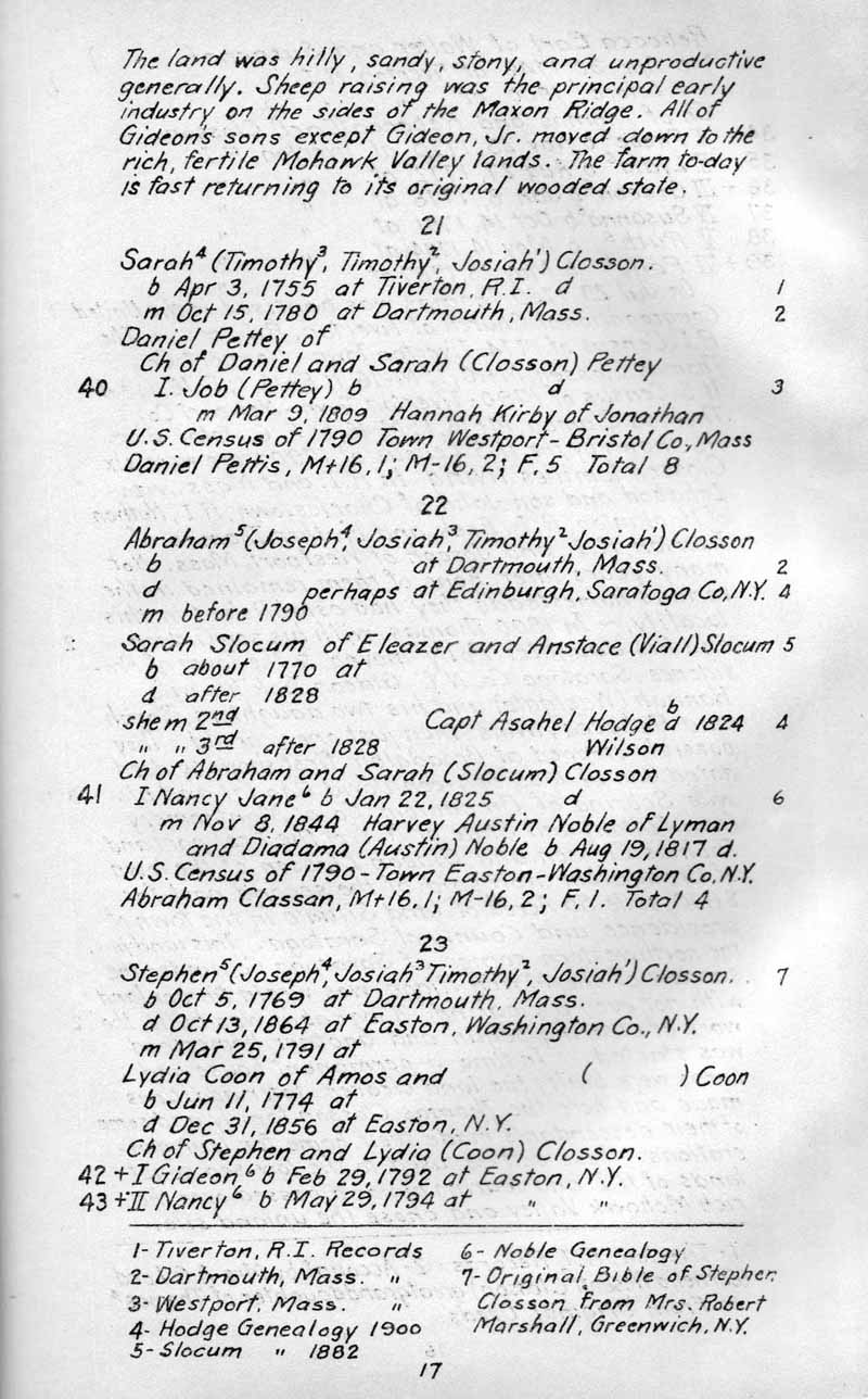 The Josiah Closson Family of New England by William G. Closson