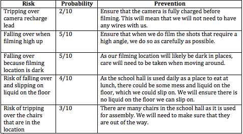 Hannah Seels: Risk assessment for the school hall