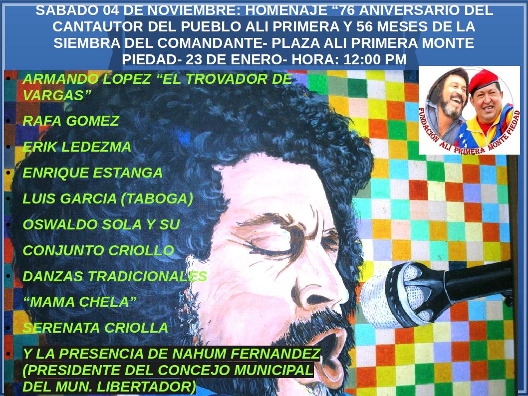 ALI PRIMERA MONTE PIEDAD: 76 años del nacimiento del Cantor Mayor Alí ...