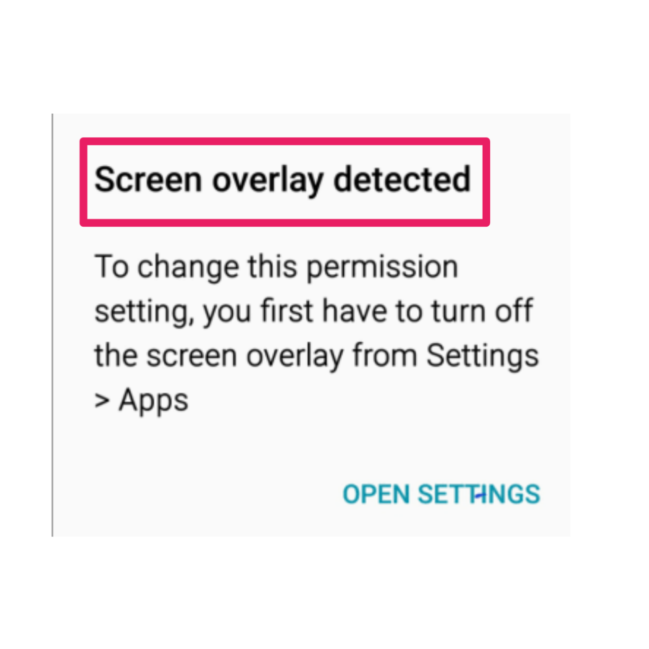 How to fix screen overlay detected error