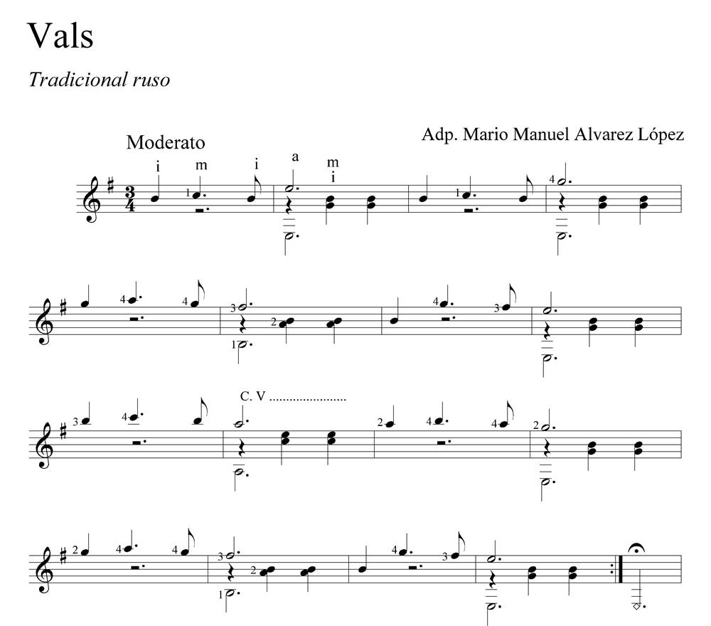 Partituras de guitarra: Tradicional. Vals