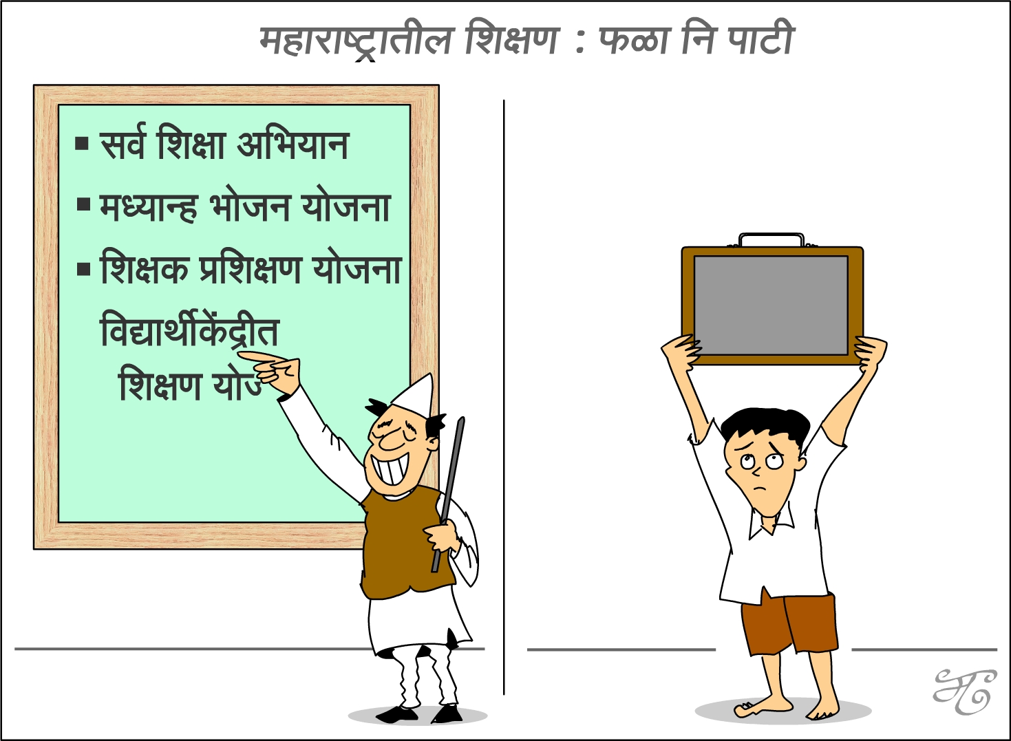 marathi vyangchitra: भरलेला फळा नि कोरी पाटी ....