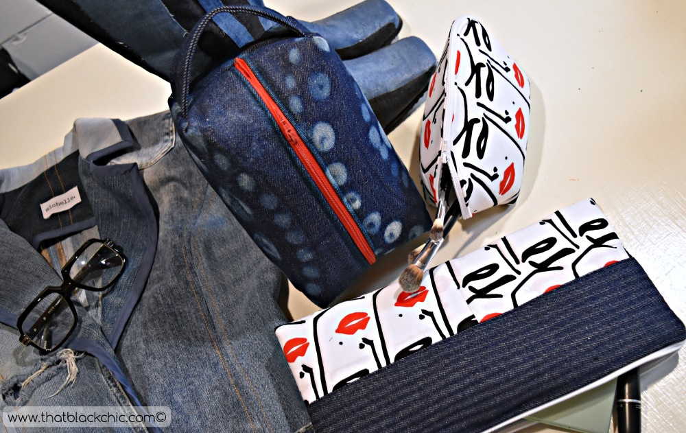 Another DIY Square Cosmetic Bag with Denim & Lips this time![ Tutorial ...