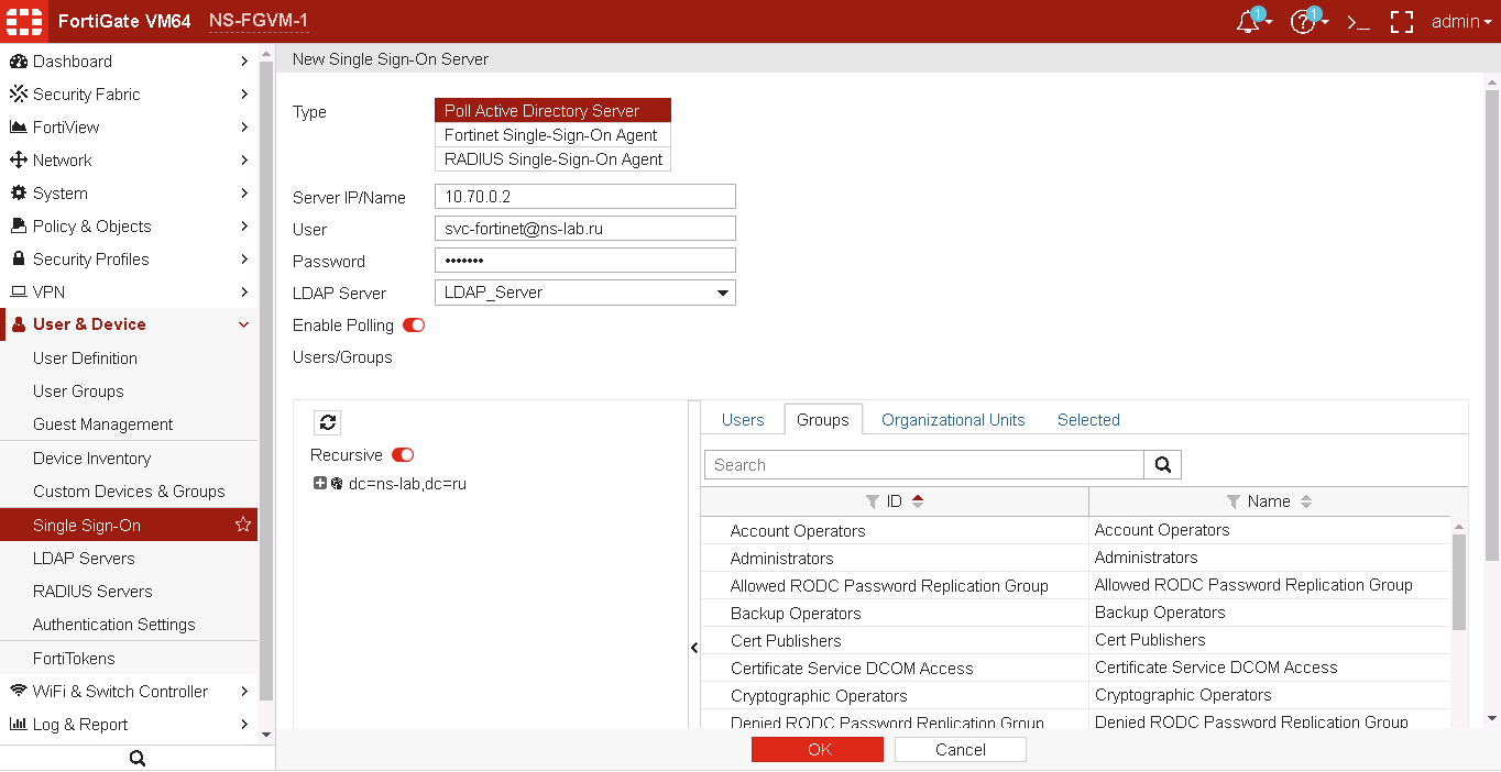 Настройка FSSO Polling Mode на FortiGate.