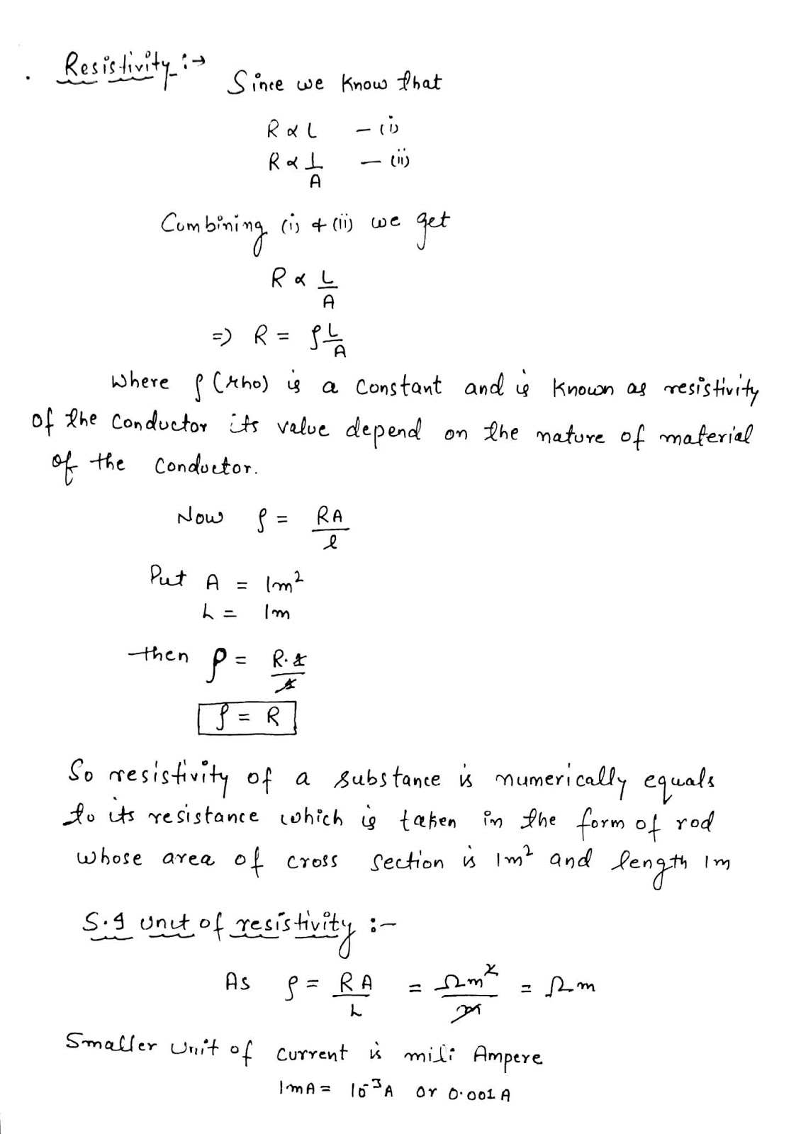 Electricity Handwritten Notes for Class 10 Science