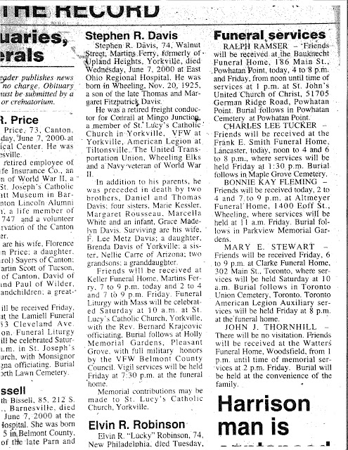 Touching Family History: Sunday's Obituary- Stephen R. Davis