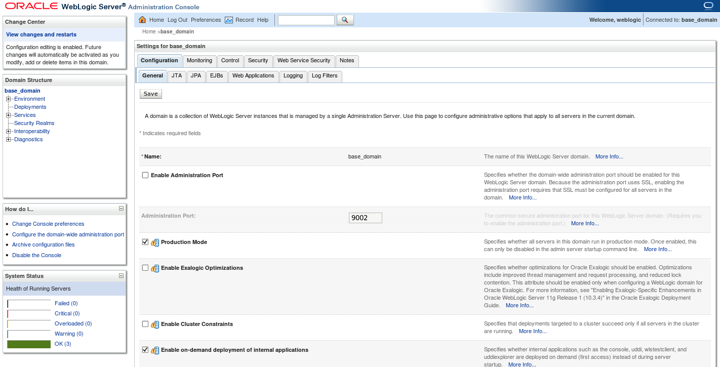 Oracle Stack: WebLogic Server: Change to Production Mode