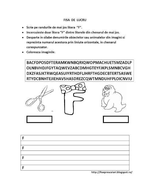 Fise cu Cifre si Litere Gradinita: FISA de scris cu litera F pentru ...