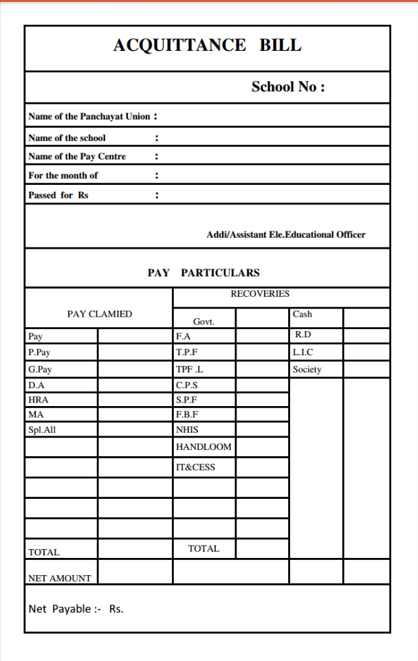 PAY BILLL & ACQUITTANCE BILL