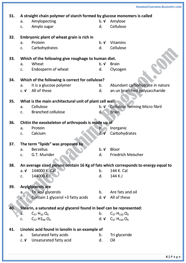 Adamjee Coaching: MCAT Biology - [Biological Molecules] Mcqs for ...
