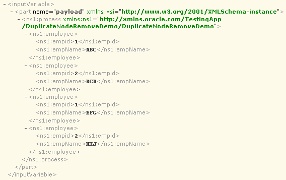 Soa Oracle Apps And Oaf World Remove Duplicate Nodes From Xml Payload Using Xslt