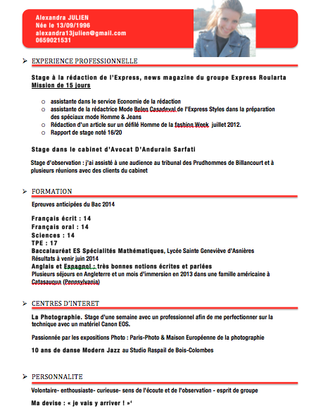 Candidature BBA EMLYON: CV Alexandra Julien