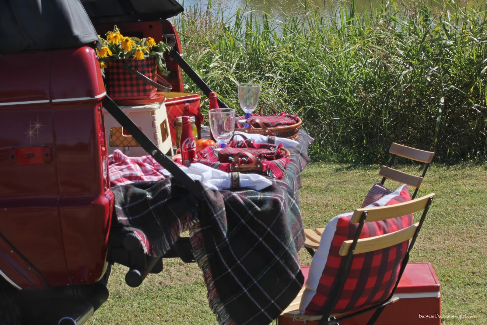 BARGAIN DECORATING WITH LAURIE: PLAID PICNIC IN A VINTAGE BRONCO