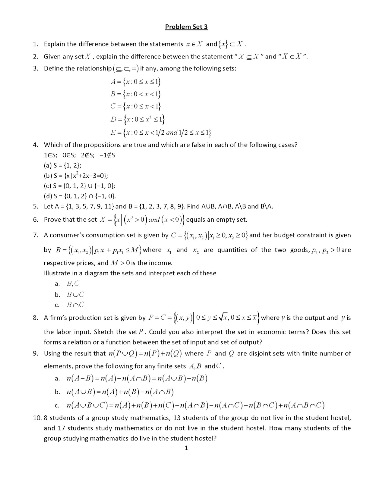 Mathematics for Economics: Problem Set 3