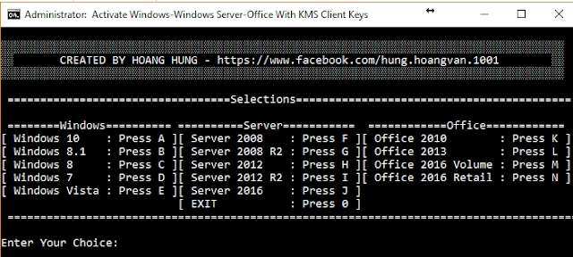 Script activate Windows/Windows Server/Office With KMS Client Keys