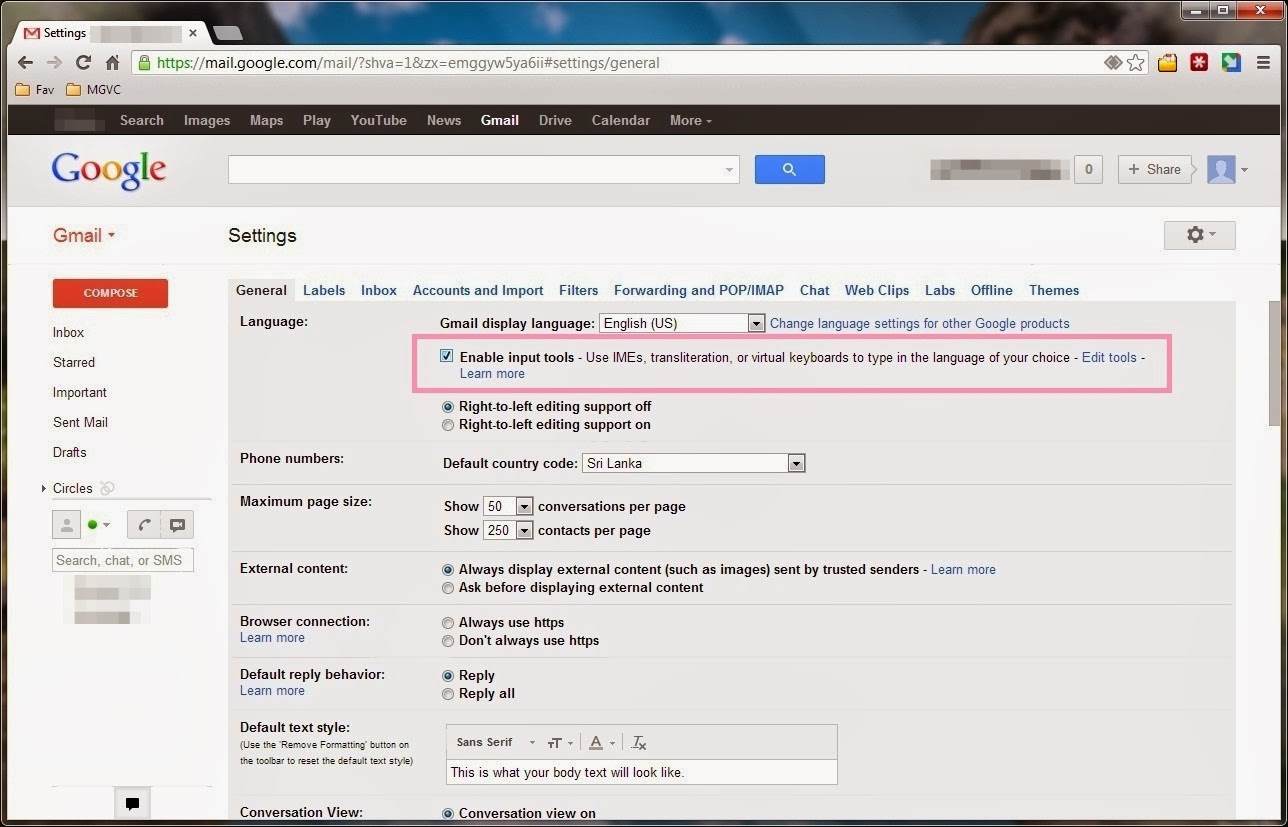 Enabling Google Input Tools to Type Sinhala in Gmail | Madura's Blog