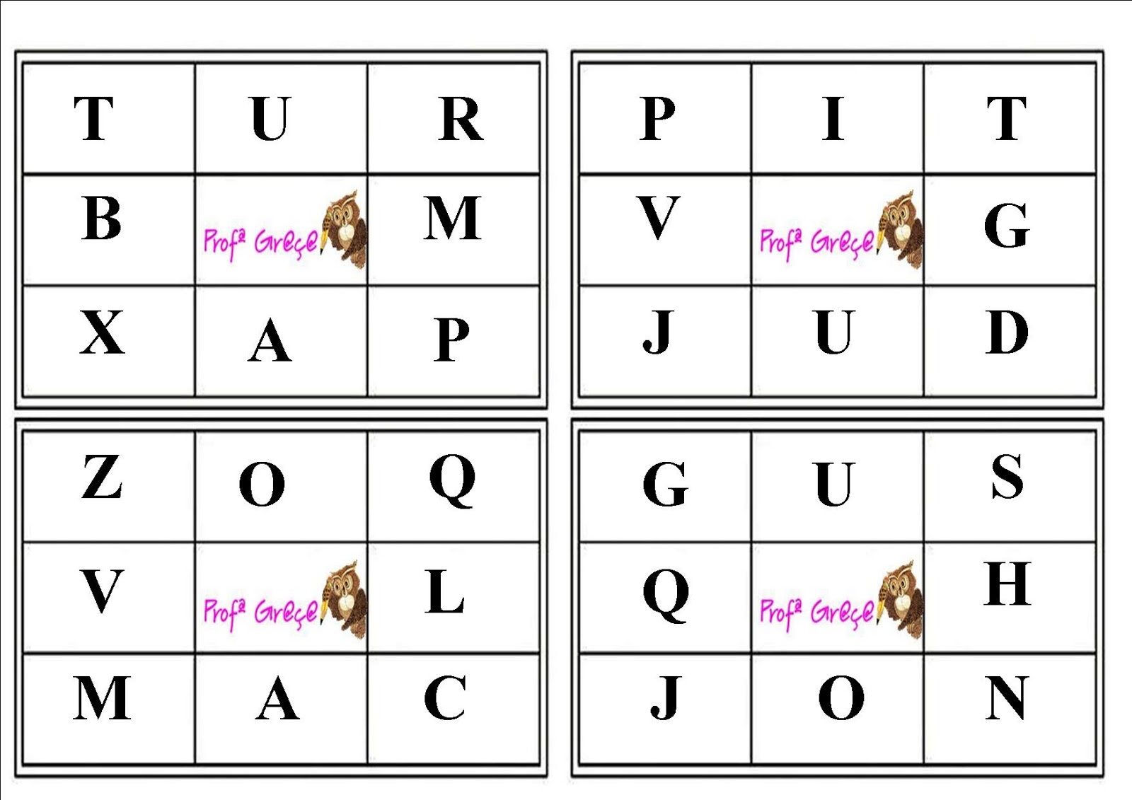 20 CARTELAS BINGO ALFABETO